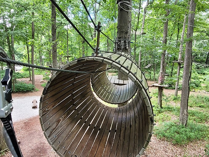 The wooden tunnel obstacle &ndash; where dignity goes to take a brief vacation while you scramble through.