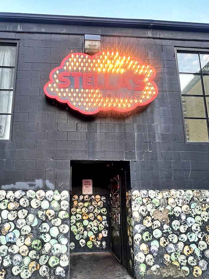 The back entrance might look intimidating with its skull motif, but it's really saying "come inside where the fun is hiding."