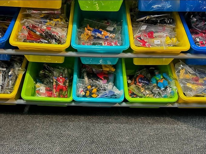 These colorful bins don't just hold action figures &ndash; they contain entire universes of imagination, sorted by plastic population and ready for rediscovery.
