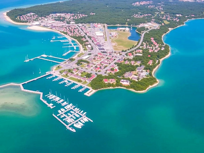 Charlevoix's peninsula layout embraces water on three sides, creating a coastal paradise that somehow landed in the Midwest.