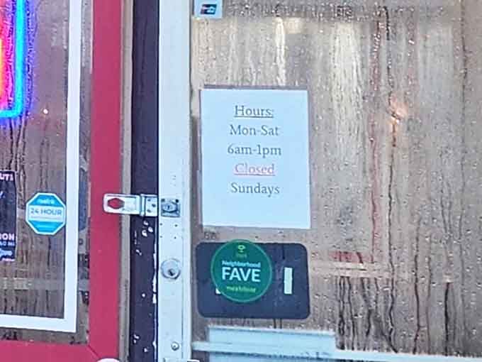 The hours posted on the door &ndash; a crucial piece of information for planning your donut acquisition strategy.