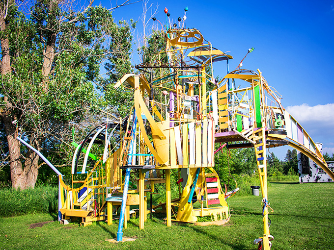 Part playground, part masterpiece, this colorful metal playscape proves that serious art can still be seriously fun.