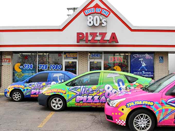 The delivery fleet looks like it drove straight out of a Miami Vice episode &ndash; these colorful chariots ensure your pizza arrives with maximum '80s attitude.