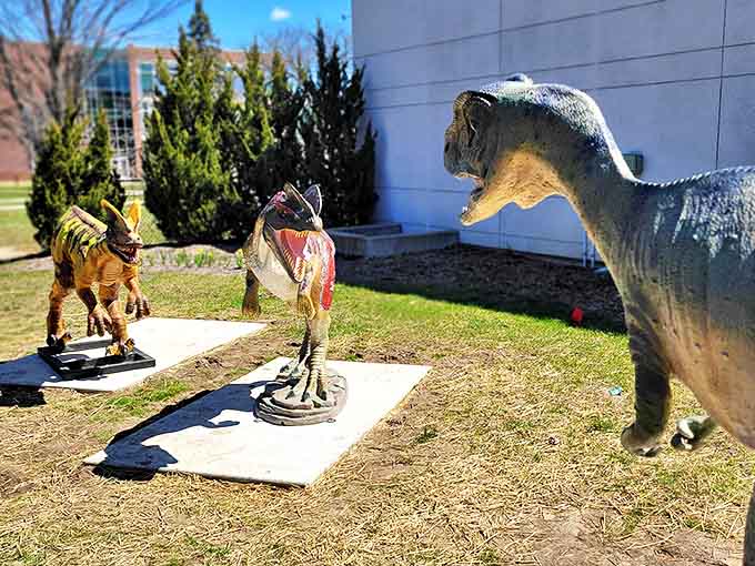 This prehistoric gathering looks like a dinosaur committee meeting to discuss the curious bipeds wandering through their territory.
