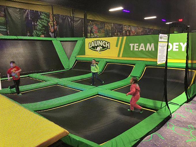 The dodgeball court transforms a playground classic into a high-flying sport where vertical dodges add a whole new dimension.