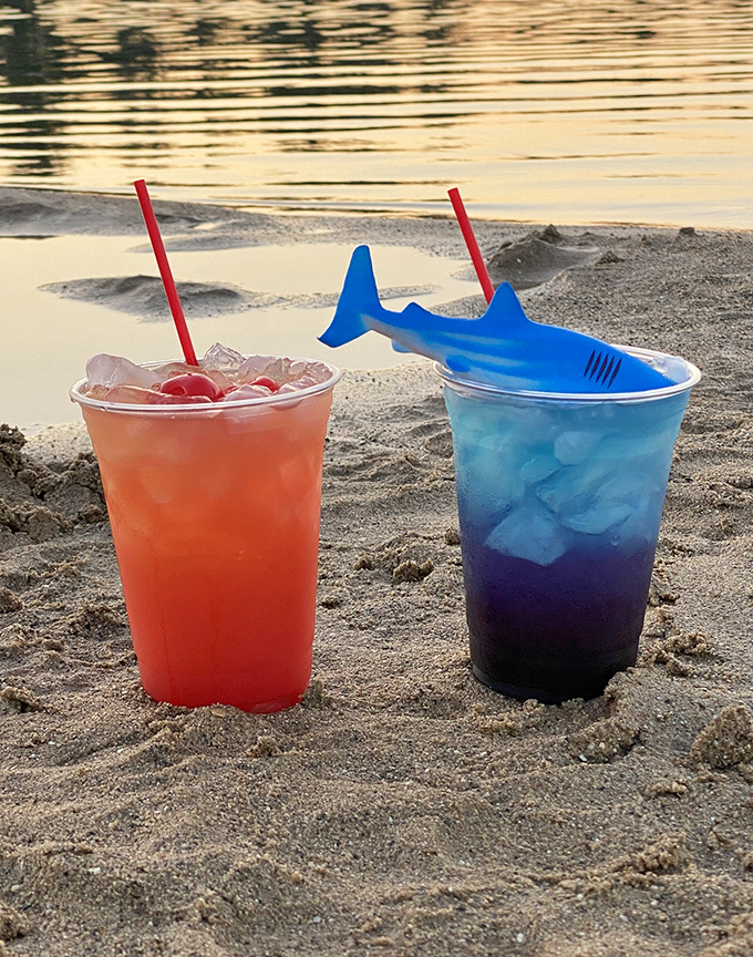 These vibrant beverages aren't just refreshments &ndash; they're liquid trophies earned after conquering inflatable mountains and watery valleys.