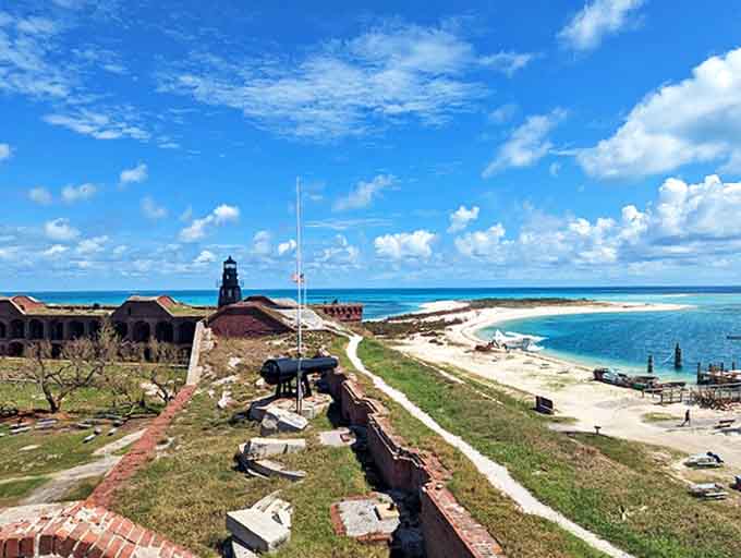 Where history meets paradise: Fort Jefferson's weathered walls stand guard over beaches that would make a Caribbean resort blush with inadequacy.