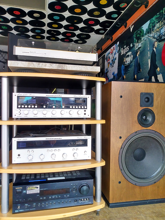 Vintage audio equipment promises warm, rich sound that digital just can't match, that ceiling of vinyl records completes the audiophile's dream corner.