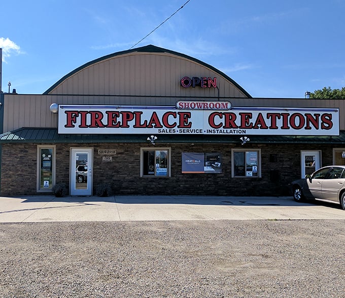 Fireplace Creations showcases Buffalo's practical side, where seasonal necessities for Minnesota winters are sold with small-town service. 