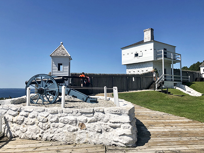 Fort Mackinac stands watch over the straits as it has for centuries, and soldiers in period uniforms are still occasionally spotted on patrol.