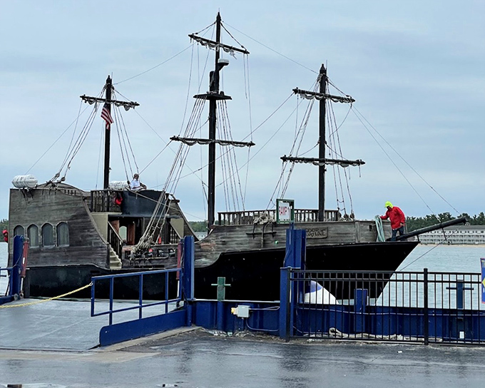 A full view reveals the Good Fortune in all its glory – from the three towering masts to the weathered hull designed to transport you to another era.