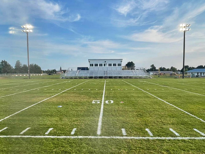 Gaylord St. Mary Athletic Complex's pristine field awaits Friday night lights and the timeless drama of small-town sports glory.
