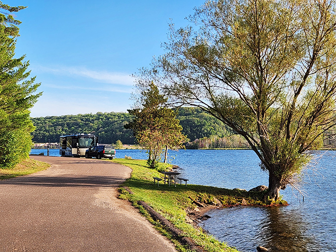 The Hancock Recreation Area provides peaceful waterside respite, where the gentle lapping of waves accompanies picnics and contemplation.