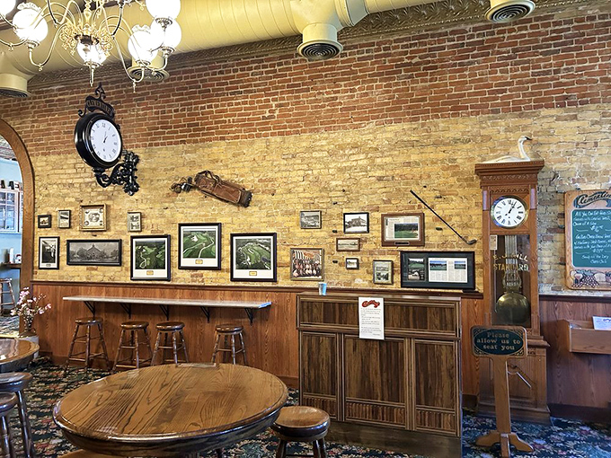 Every corner tells a story, from the vintage clocks to the framed photographs chronicling South Haven's rich history on exposed brick walls.