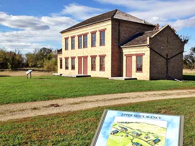 The Upper Sioux Agency building stands as a solemn reminder of complex history, its sturdy stone walls preserving stories that deserve to be remembered.