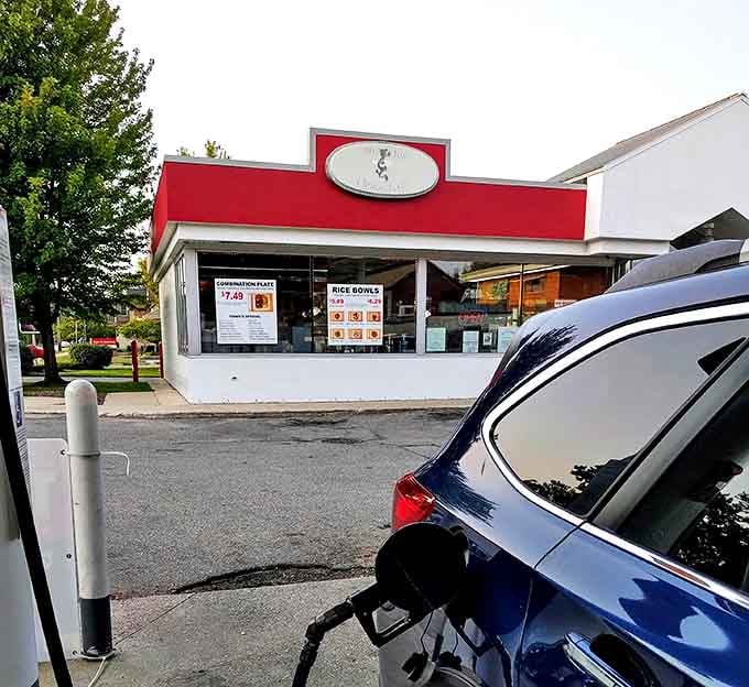 Another angle of Mr. You's exterior, showing its convenient location. Where filling your tank and satisfying your appetite happen in one delicious stop.