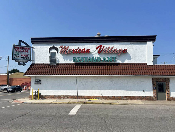 From this angle, Mexican Village's distinctive architecture and signage make it impossible to miss&mdash;a landmark for both locals and food tourists.