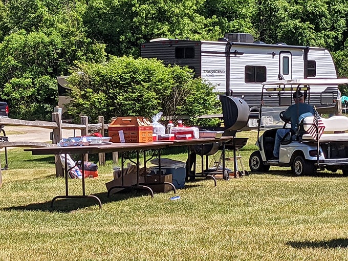 Community spirit: The campground's picnic area transforms into an impromptu gathering spot for everything from barbecues to birthday celebrations.