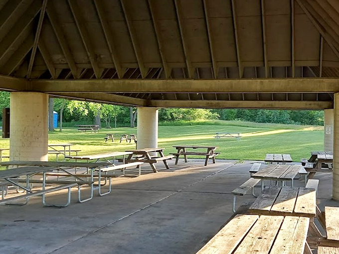 Shade, tables, and the sweet sound of children negotiating for "five more minutes" in the pool.