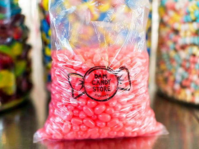 Dam Candy Store's signature pink jelly beans packaged and ready to go &ndash; these aren't just candies, they're little beans of happiness.
