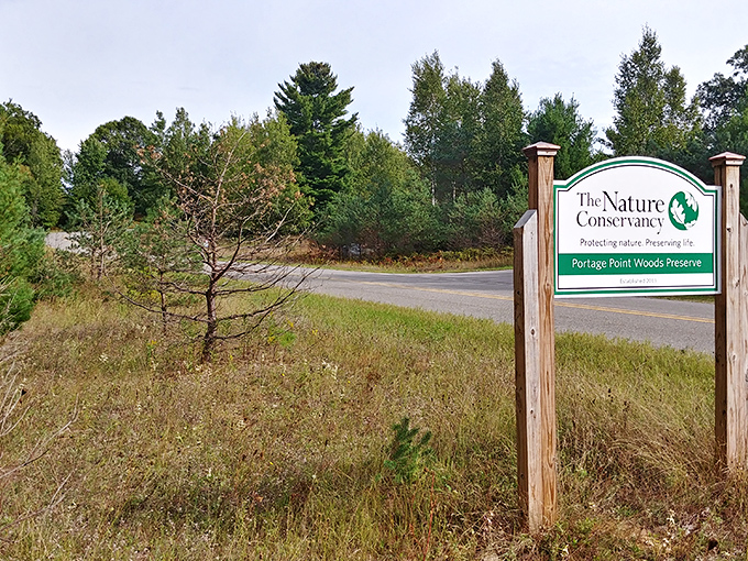 Portage Point Woods Preserve welcomes nature lovers with trails through pristine Michigan wilderness.