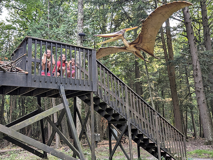The observation tower offers a pteranodon's-eye view of the park, minus the inconvenience of having to flap your own wings.