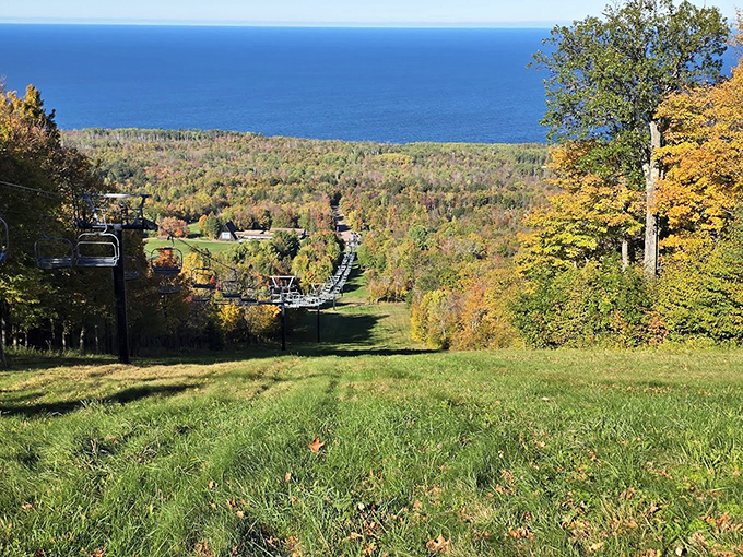 Summer reveals the secret life of ski slopes, with chairlifts hanging above meadows where winter athletes once carved their temporary signatures.