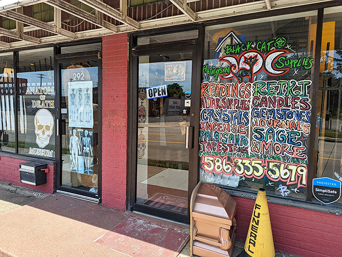 The storefront may look unassuming, but that miniature coffin by the door is the retail equivalent of "you must be this brave to enter."