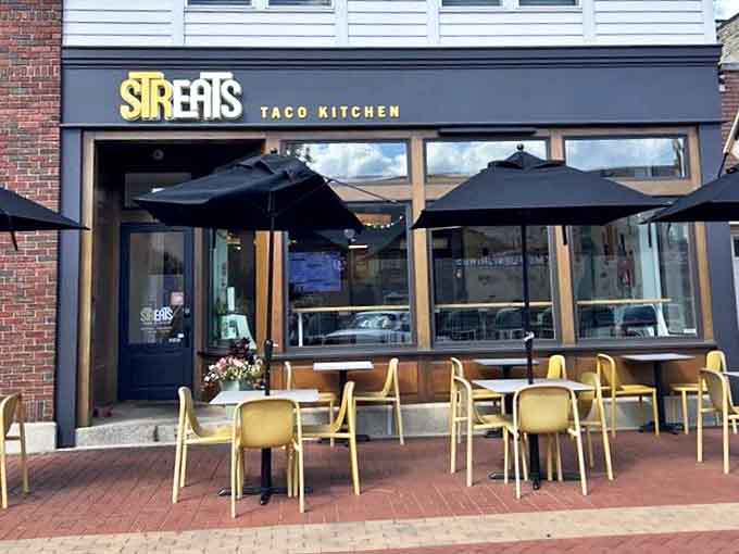 The outdoor patio with its sunny yellow chairs invites you to enjoy your tacos al fresco &ndash; because vitamin D makes everything taste better.