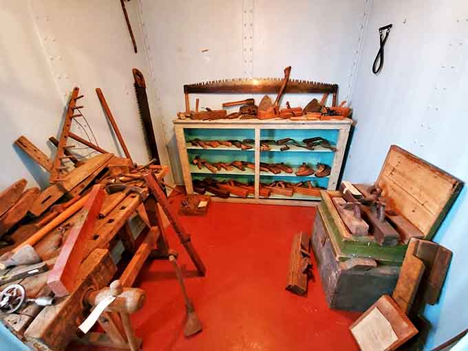 Craftsmen's treasures: this workshop display of vintage tools shows the skilled handiwork that built Allegan County's infrastructure.