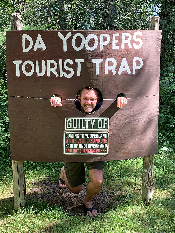 Visitors can become "GUILTY" of Yooper crimes by sticking their heads through this popular photo opportunity.