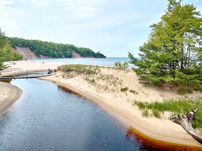 Where forest meets water in perfect harmony &ndash; this sandy inlet creates a natural pause in the island's dramatic coastline.