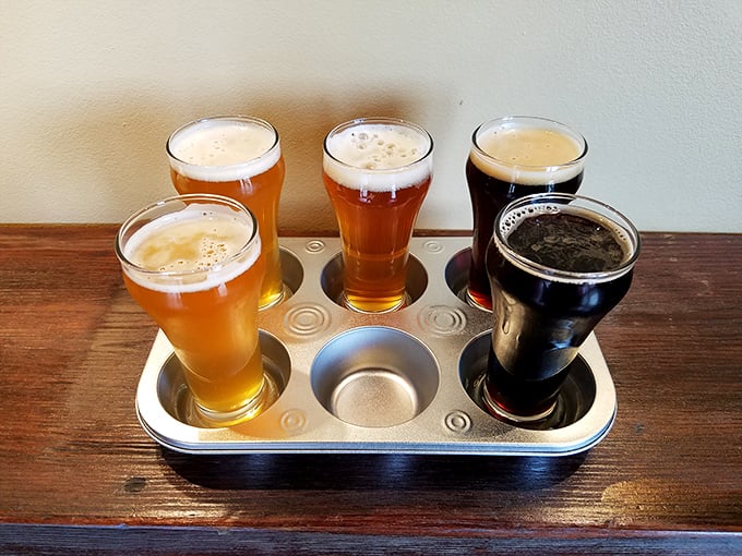 A flight of liquid Michigan sunshine awaits sampling, from golden pilsners to amber ales and rich stouts – Round Barn's other fermentation passion.
