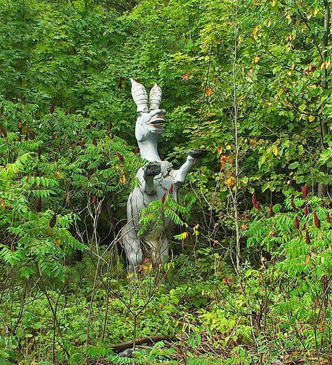 This ghostly equine figure seems to have galloped straight out of a dream and into this magical Michigan garden.