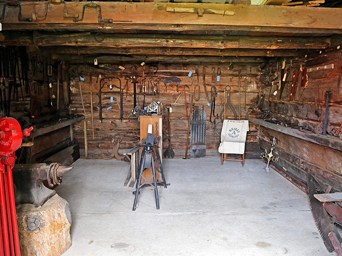 The blacksmith shop stands ready with its impressive collection of specialized tools, each representing knowledge passed down through generations of craftsmen.