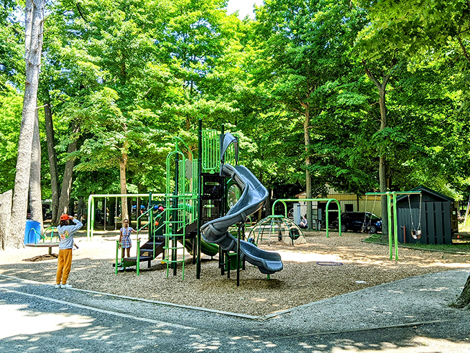 The playground provides entertainment for little ones when they need a break from sand castle construction.