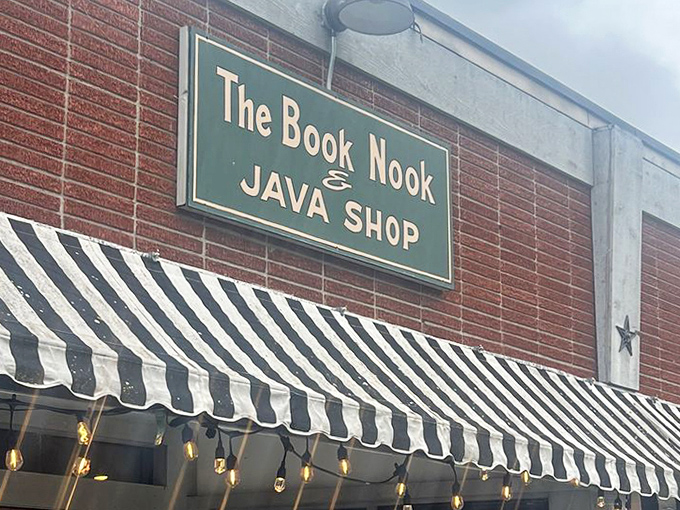 The promise of books and java in one convenient location &ndash; a simple sign announcing a world of complex pleasures within.