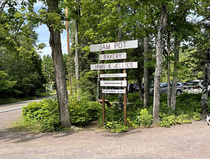 Directional signs point the way to different temptations &ndash; each arrow leading to a different form of culinary bliss hidden in Michigan's woods.