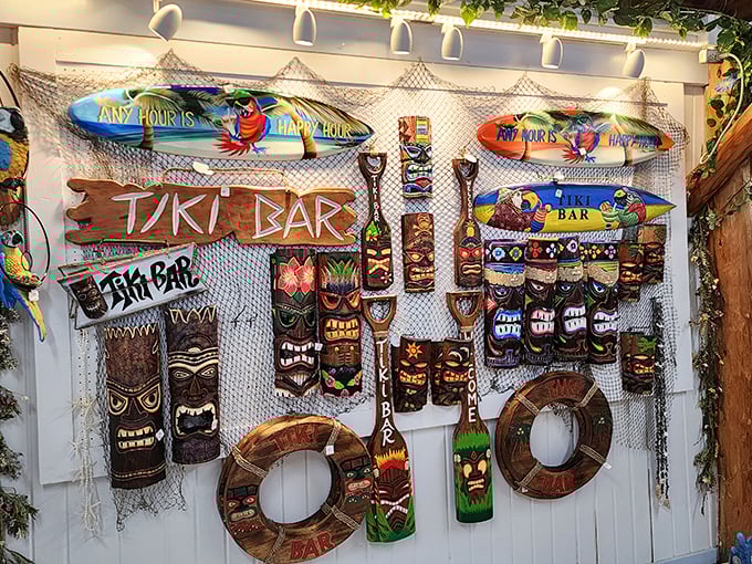 Tiki paradise awaits! These wooden masks and tropical treasures promise to transform Tuesday night cocktails into a backyard Polynesian getaway.