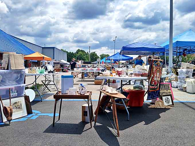 The outdoor flea market extends the treasure hunt under Michigan skies &ndash; where weathered tables hold fresh possibilities for eagle-eyed shoppers.