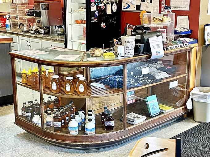 The display case offers local treasures to take home, from maple syrup to homemade preserves&mdash;edible souvenirs of your Middleton experience.