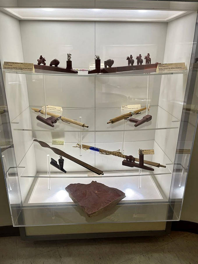 Traditional pipes crafted from the sacred red catlinite represent living cultural practices that continue at Pipestone to this day.