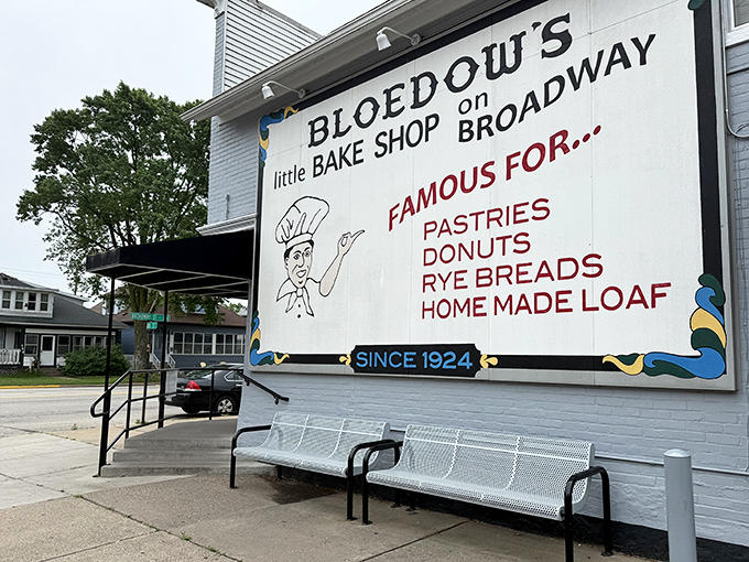 Take a load off and enjoy the view! This outdoor benches are the perfect spot to savor a warm donut.