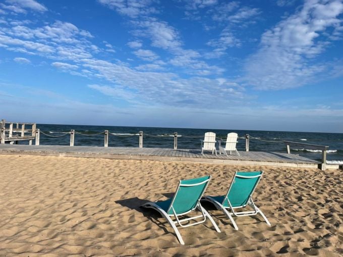 Turquoise chairs invite lazy afternoon contemplation of Lake Huron's endless blue horizon &ndash; Michigan's answer to meditation.