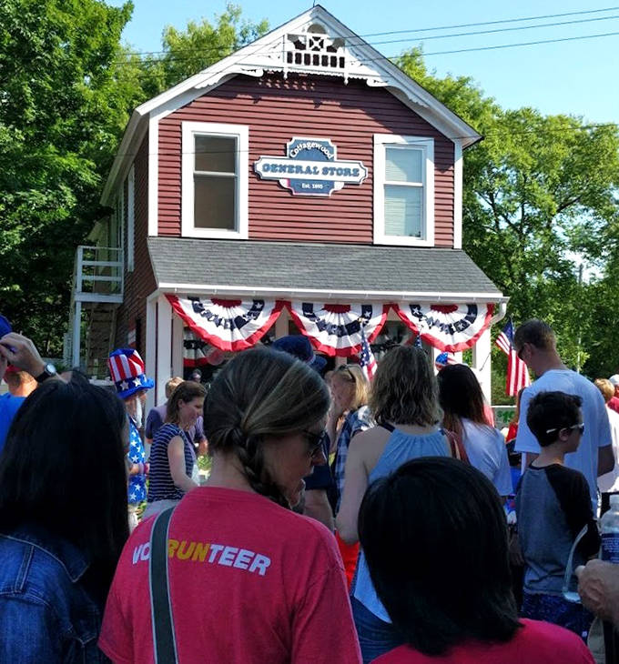 During special events, the store transforms into a community hub, decorated with patriotic bunting and welcoming crowds.