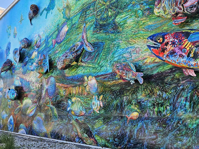 The textural contrast between smooth painted surfaces and sculptural elements creates a sensory experience that photographs simply can't capture.