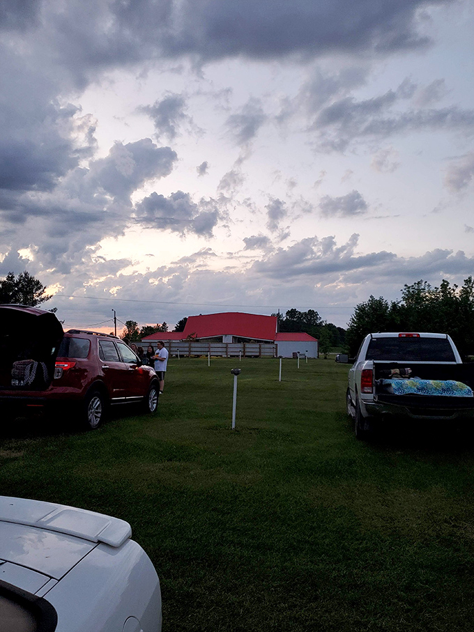 The magical transition time between day and night at the drive-in, when the sky puts on its own show before the feature presentation begins.