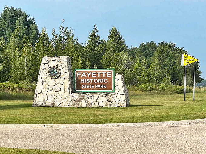 Gateway to adventure: The park's entrance sign promises a perfect blend of history and natural beauty waiting just beyond.