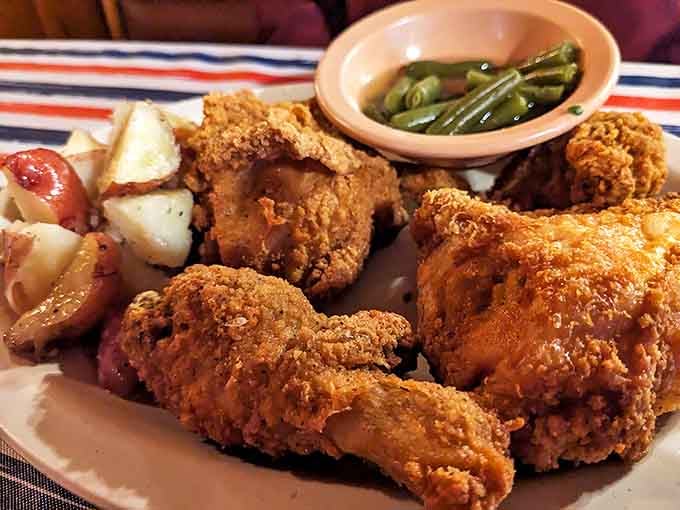 Fried chicken with that golden-ratio crunch factor &ndash; proving that simple food done right is culinary artistry.