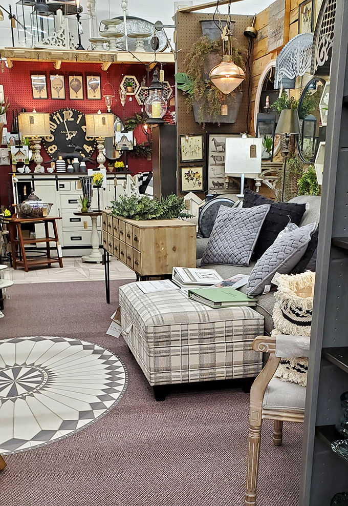 Thoughtfully arranged furniture vignettes invite visitors to imagine these pieces in their own homes, where vintage charm meets modern living.